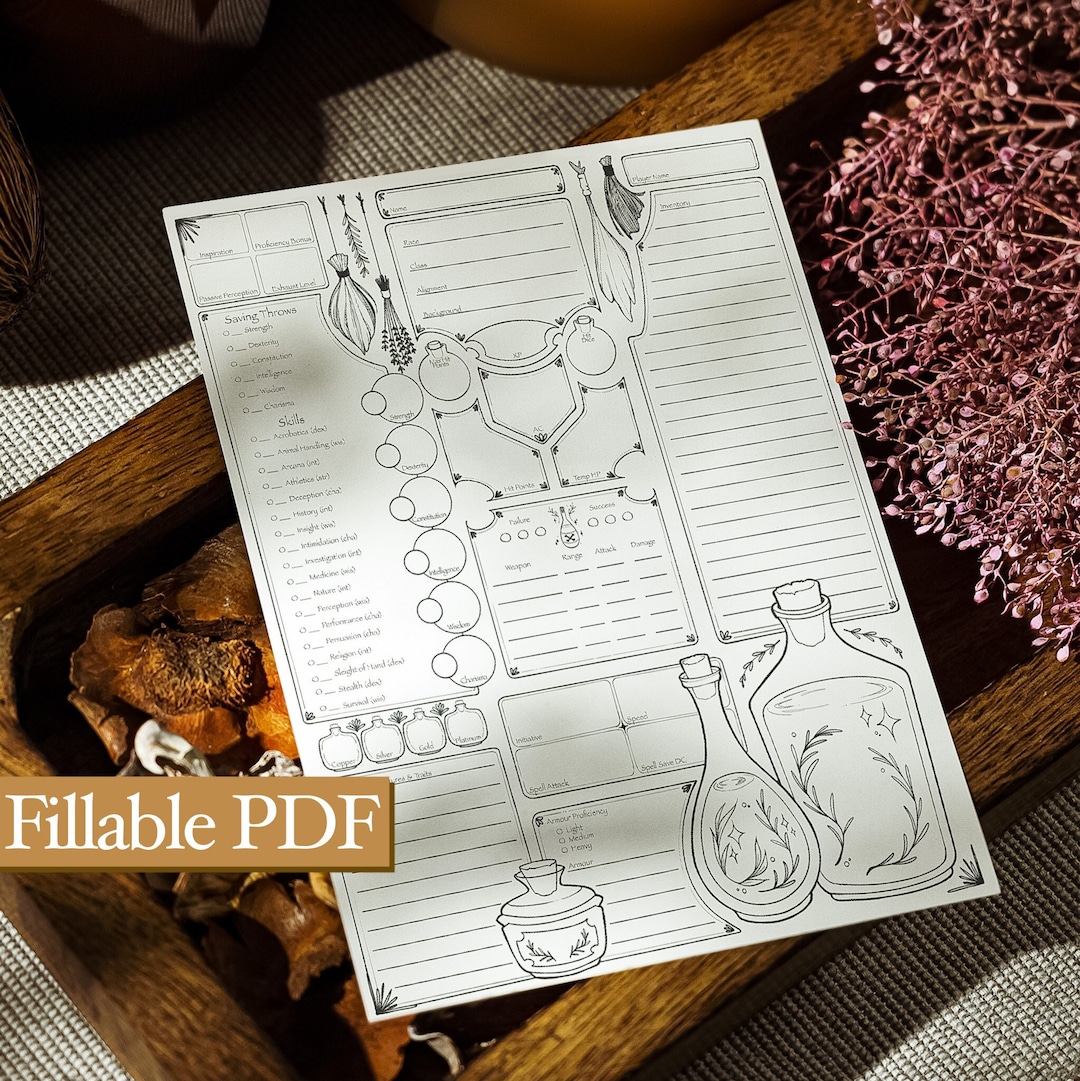 The Alchemist's Character Sheet // DND 5e Fillable PDF - Etsy