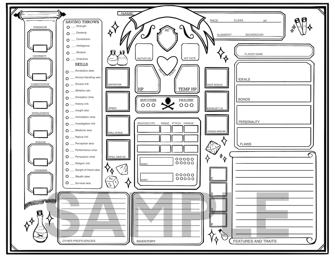 The Simple Dnd Character Sheet // Landscape Fillable PDF - Etsy