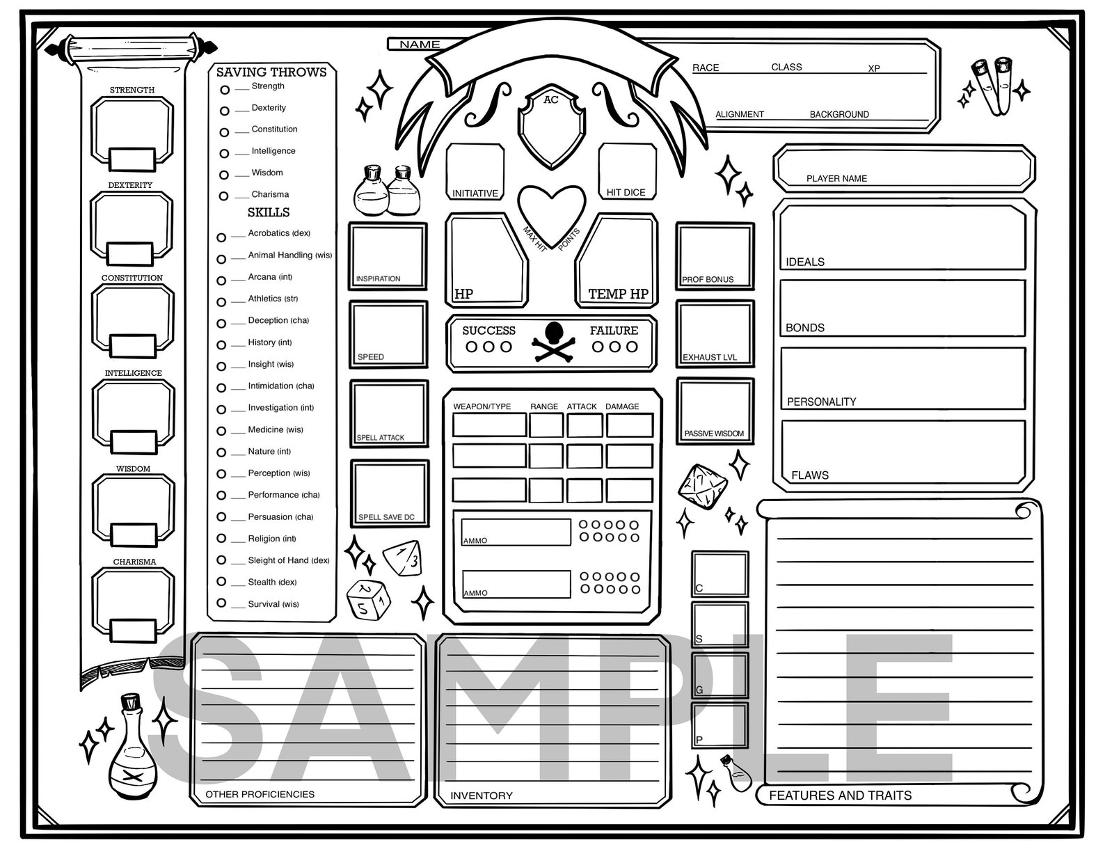 The Simple Dnd Character Sheet // Landscape Fillable PDF - Etsy