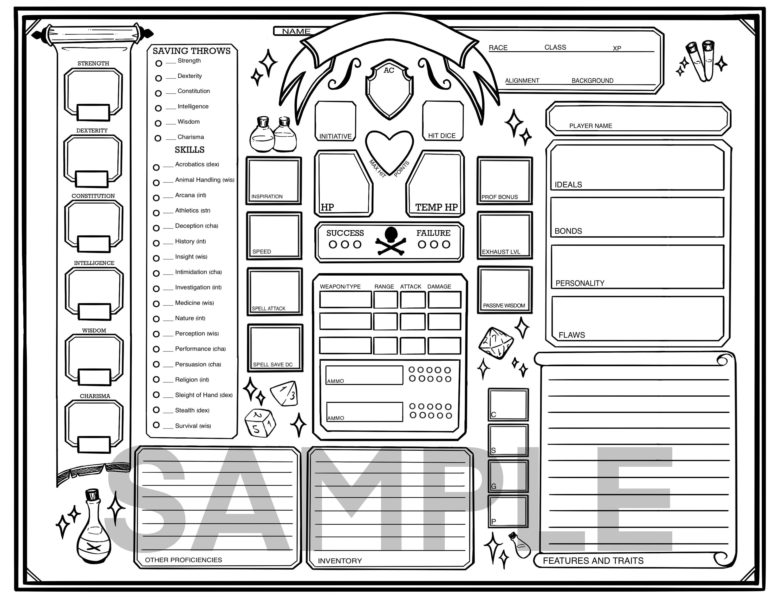 The Simple Dnd Character Sheet // Landscape Fillable PDF - Etsy