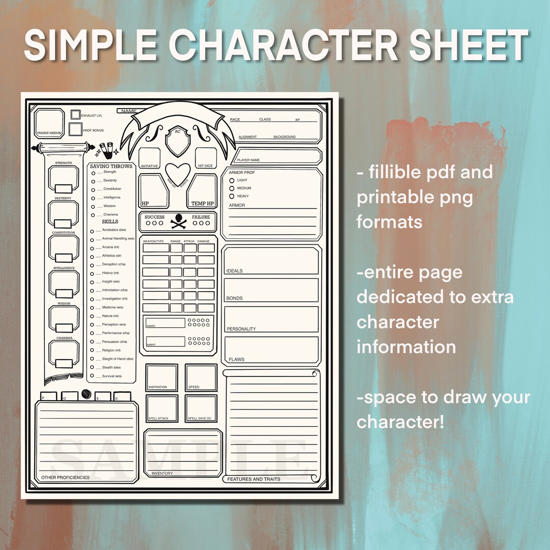 Simple Dungeons and Dragons Character Sheet // DND Character - Etsy