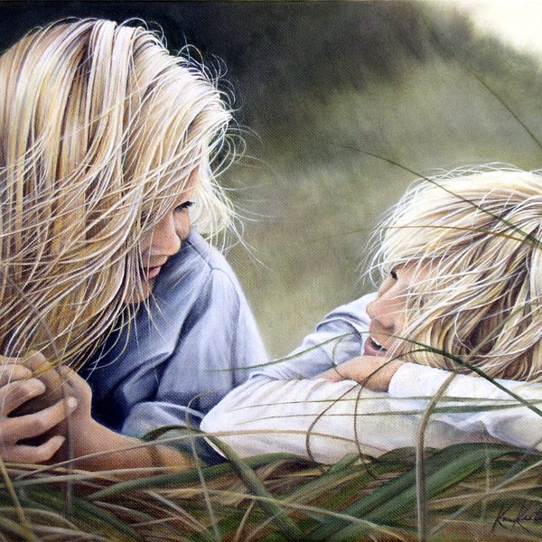Sister and Brother Vintage Painting - Etsy