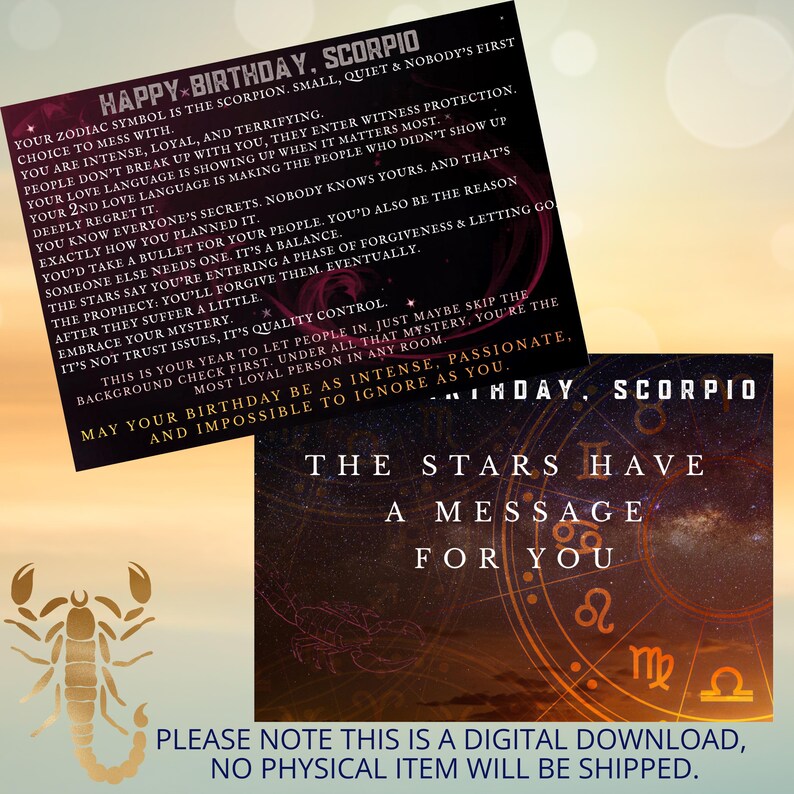 Funny Scorpio Birthday Card, Sarcastic Zodiac Humor Printable Astrology ...