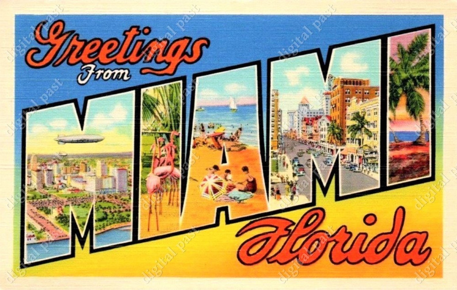 MIAMI FLORIDA GREETINGS digital postcard clipart image | Etsy