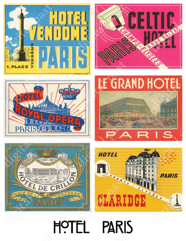 Hotel PARIS - Digital Download, Printable Collage Sheet - Collection of ...