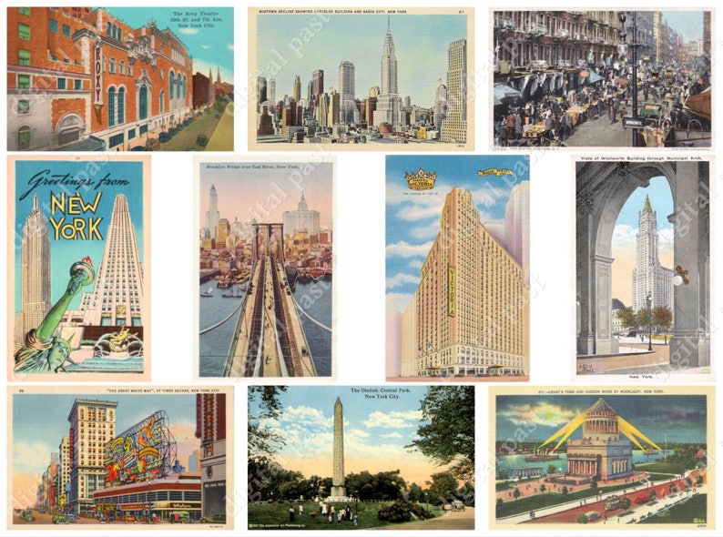 50 NYC PRINTABLE POSTCARDS Set Instant Download 50 Different Vintage ...