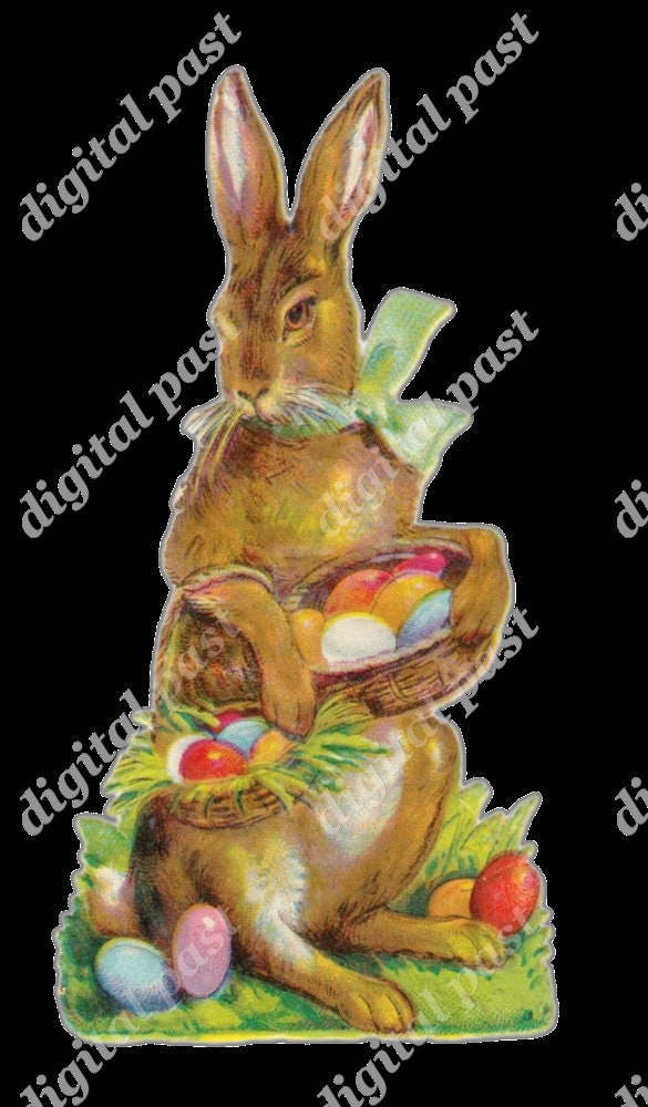 Easter Bunny Die Cut Digital Clip Art Victorian Illustration, Easter ...
