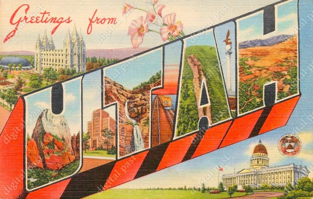 Greetings From Utah Postcard Clip Art - INSTANT DOWNLOAD - Vintage Big ...