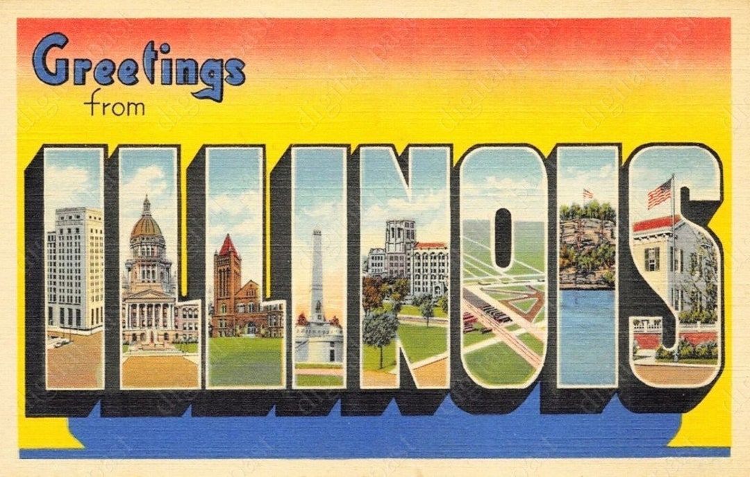 Greetings From ILLINOIS Postcard Image ~ DIGITAL DOWNLOAD ~ Vintage ...