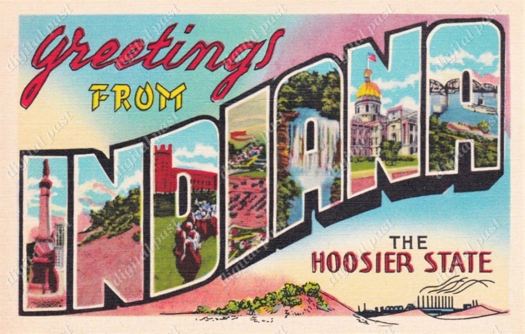 Greetings From Indiana Vintage Postcard - INSTANT DOWNLOAD - Antique ...