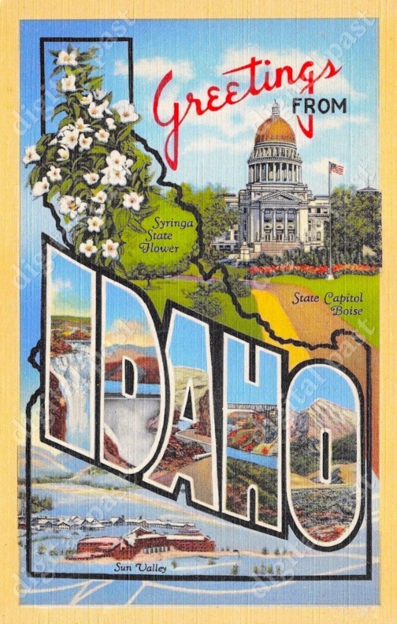 IDAHO Big Letters Vintage Postcard INSTANT DOWNLOAD Retro Postcard ...