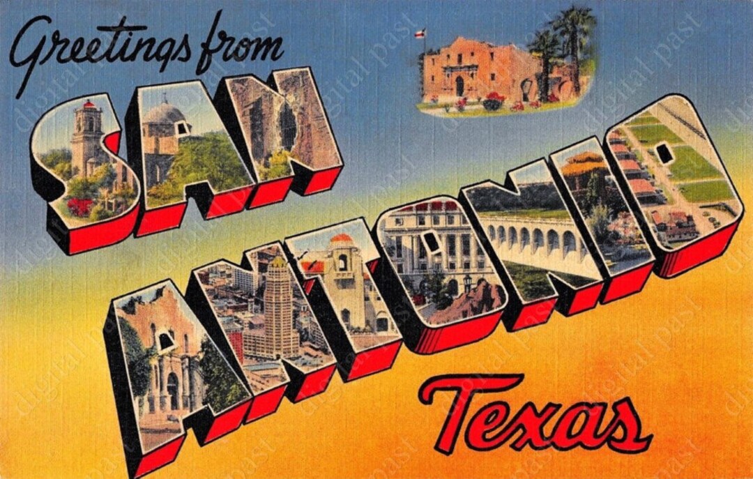 San Antonio Large Letter Postcard Image - INSTANT DOWNLOAD - Vintage ...