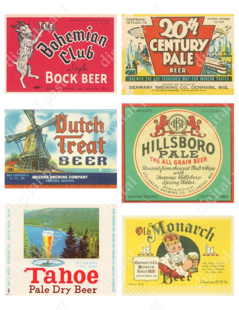 30 Printable Vintage BEER LABELS Set of 5 Digital Collage Sheets 30 ...