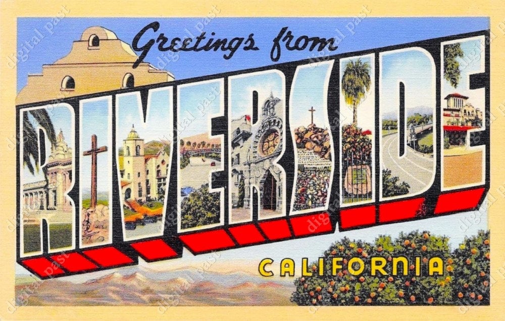 Greetings From Riverside California Vintage Postcard Clipart Image ...
