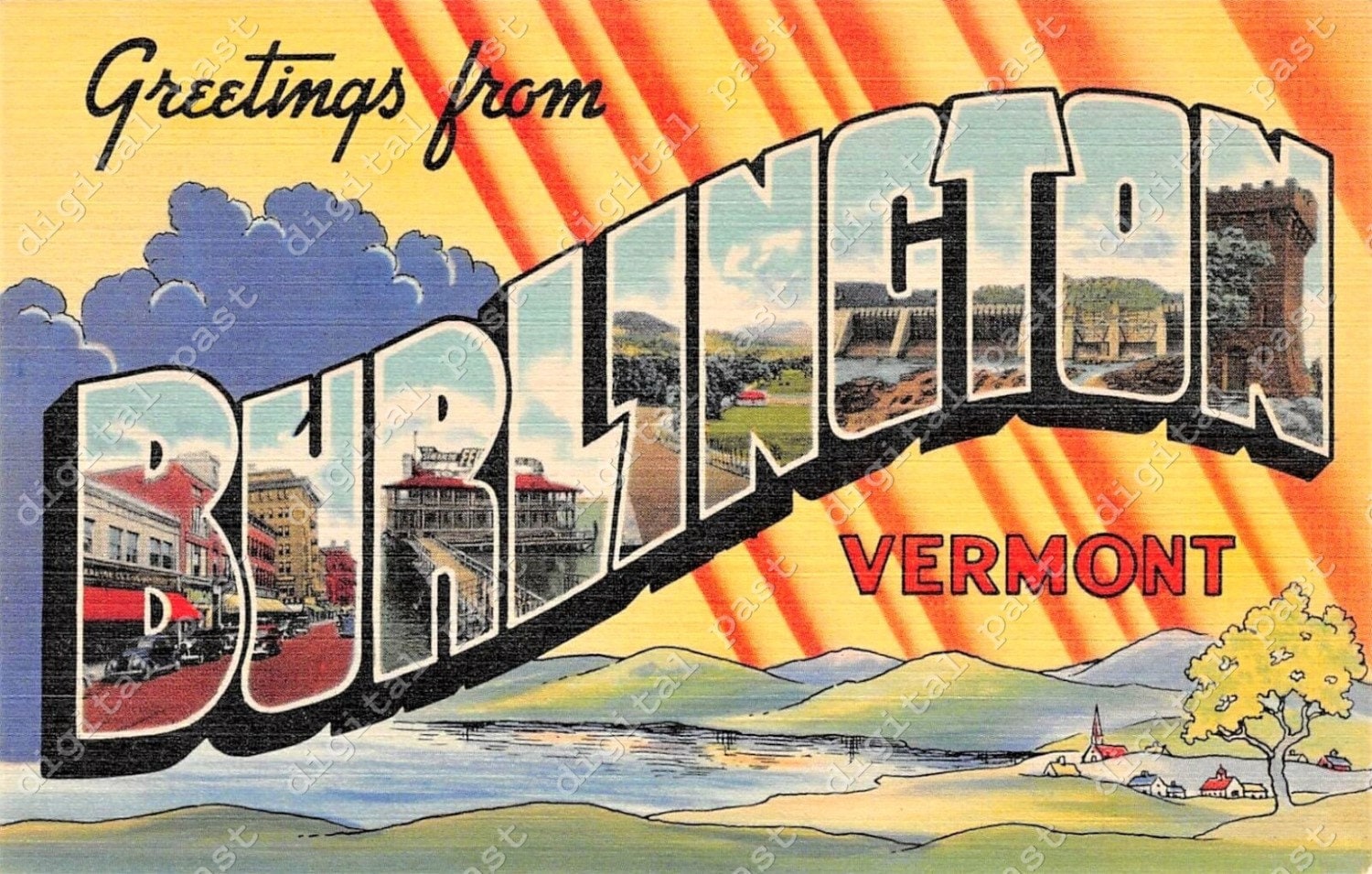Greetings From BURLINGTON Vermont Postcard Image DIGITAL - Etsy Singapore