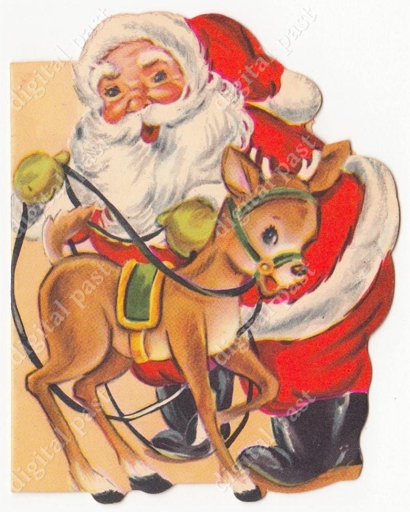 Retro Christmas Card Clipart Instant Digital Download - Etsy