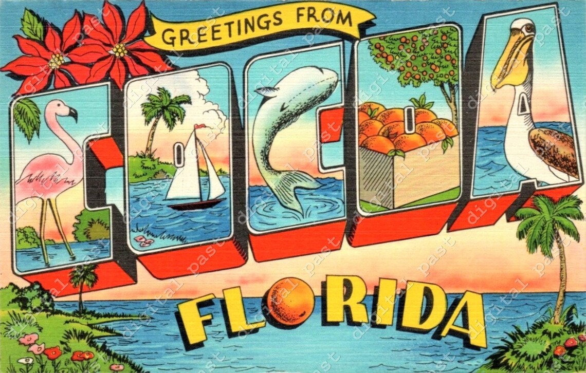 Greetings From COCOA Florida Postcard Image ~ DIGITAL DOWNLOAD ...