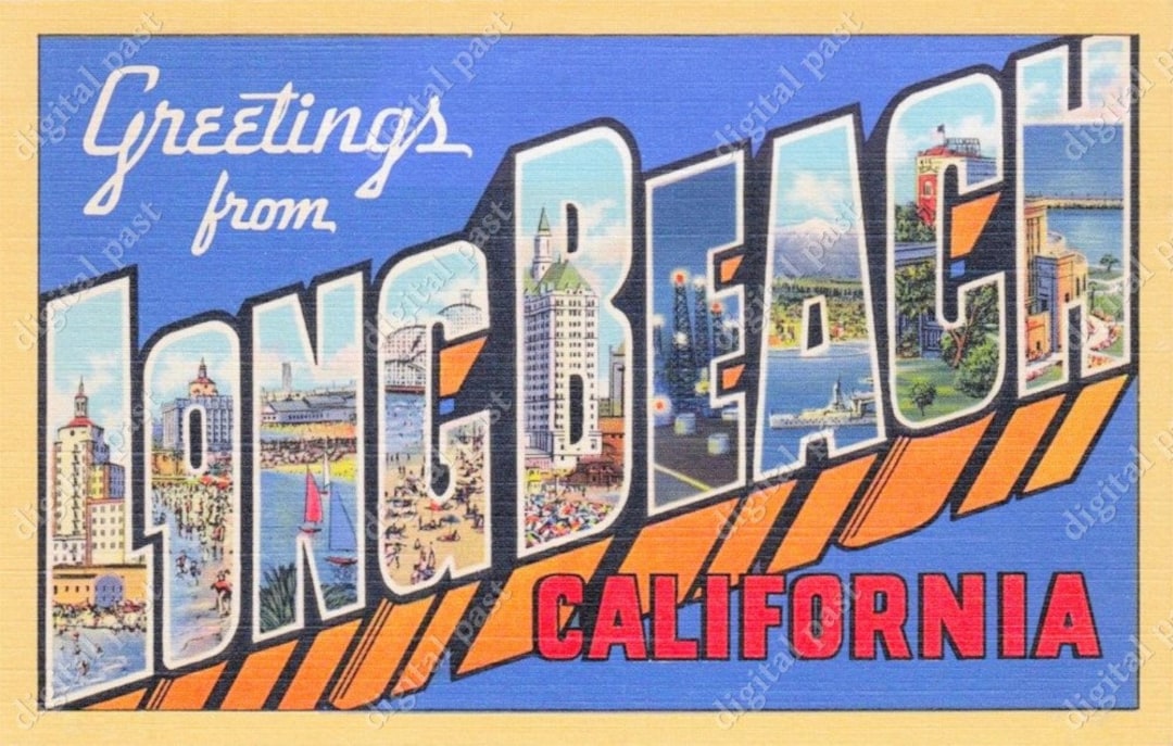 Greetings From Long Beach California - Vintage Postcard Clipart Image ...