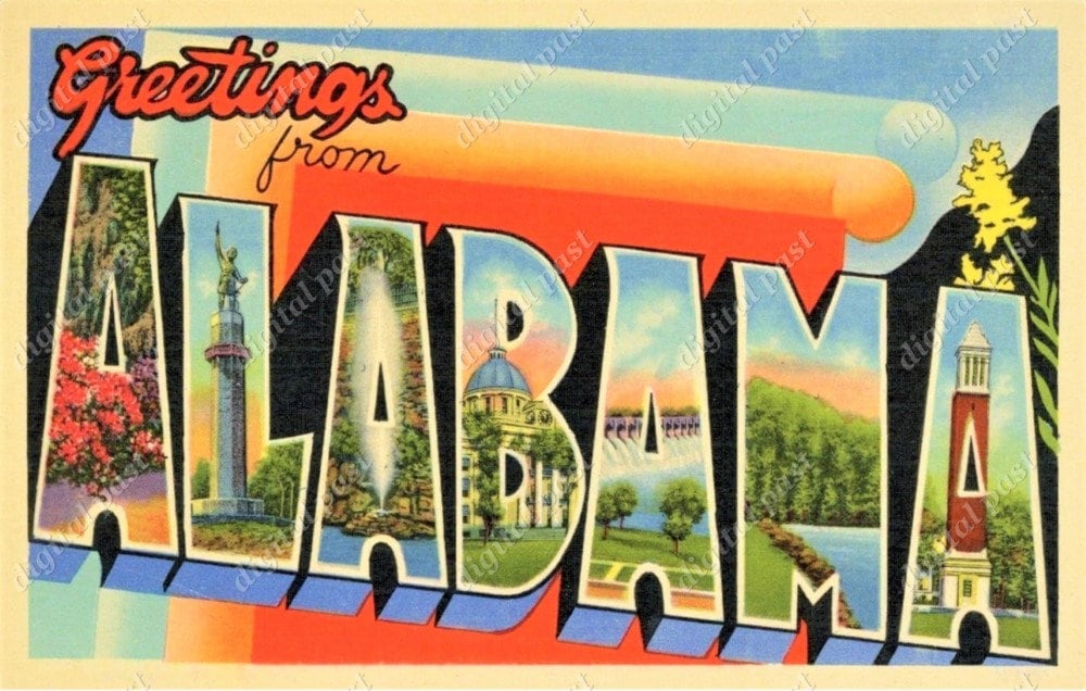ALABAMA Big Letters Vintage Postcard - INSTANT DOWNLOAD - Retro ...