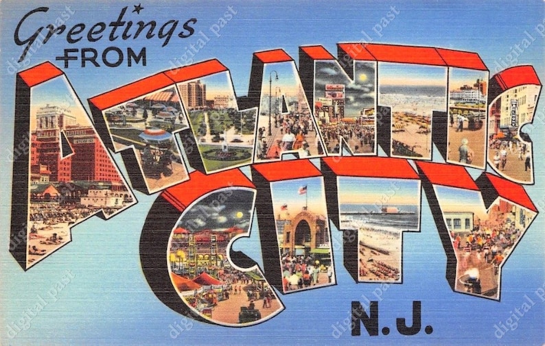 Atlantic City NJ Big Letters Postcard - INSTANT DOWNLOAD - Retro ...
