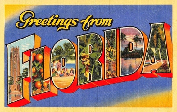 FLORIDA Large Letter Printable Postcard INSTANT DOWNLOAD - Etsy