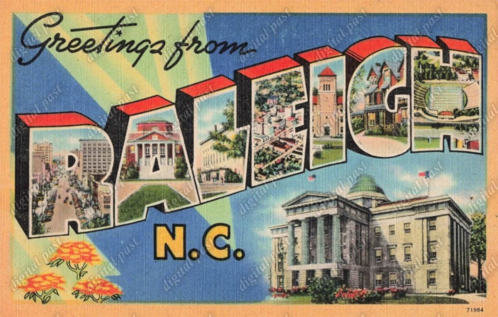 Greetings From Raleigh North Carolina Vintage Postcard - INSTANT ...