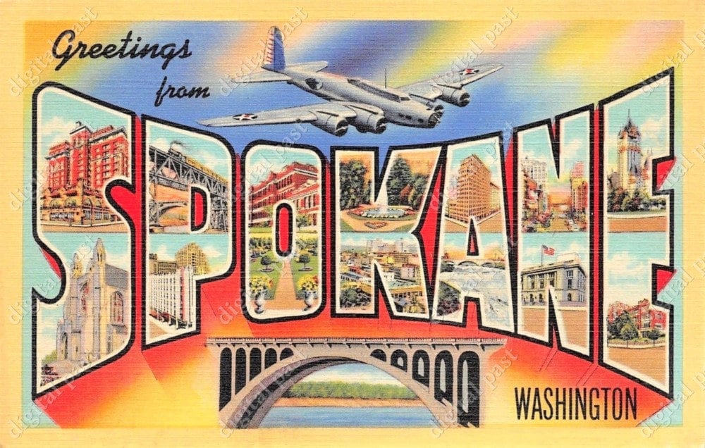 Greetings From Spokane Washington - Vintage Postcard Clipart Image ...