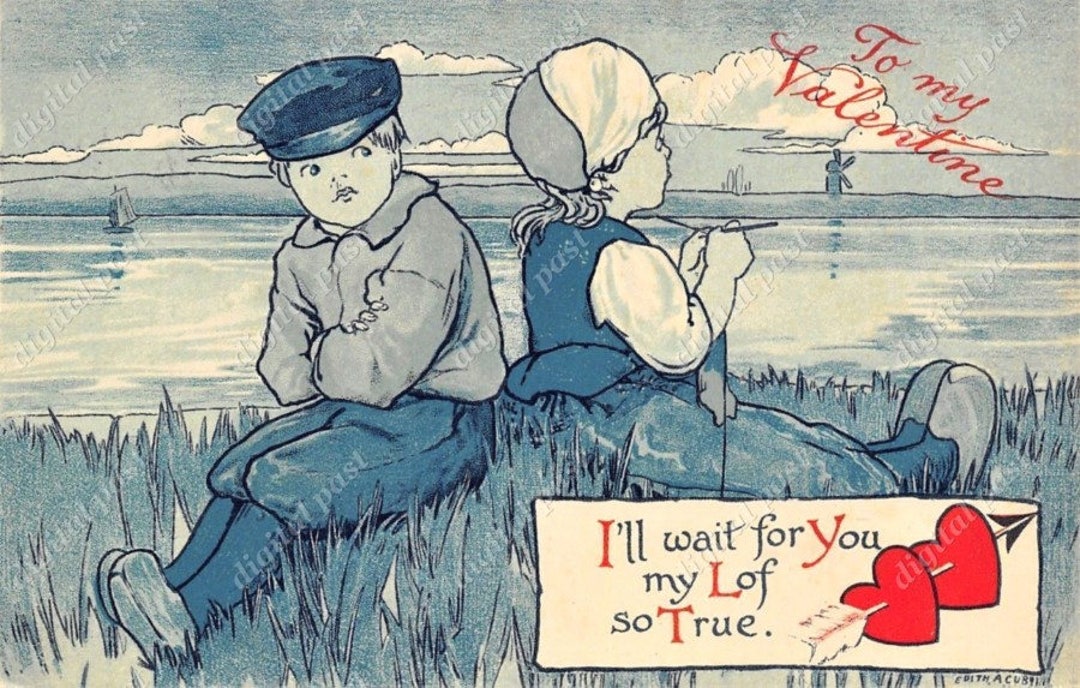 Antique Valentine's Day Postcard Image INSTANT DOWNLOAD Dutch Boy ...