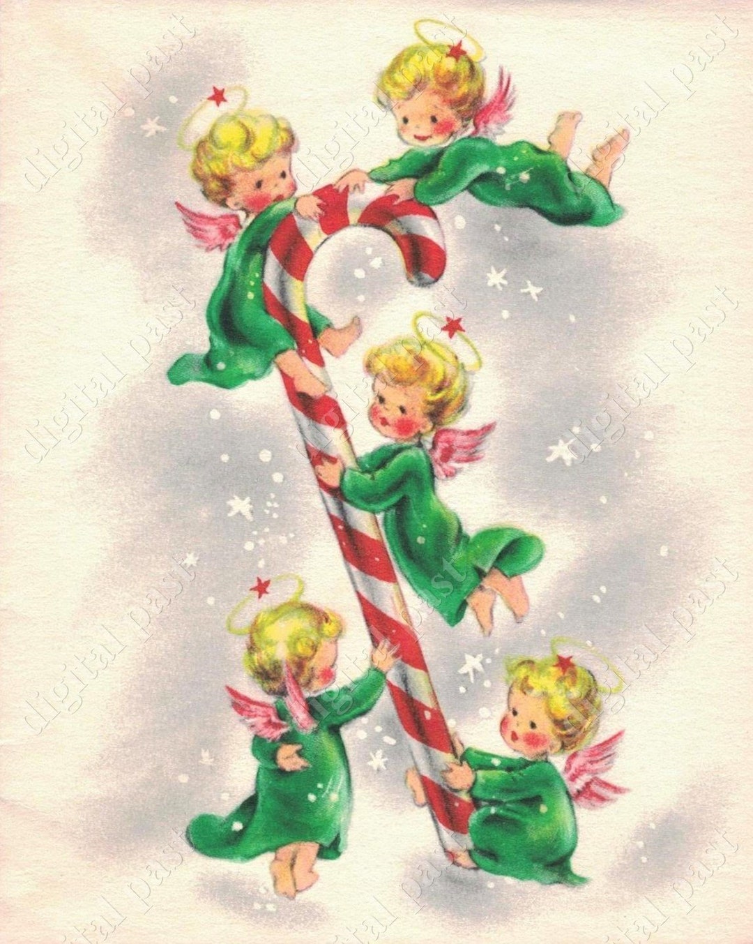 Retro Christmas Card Clipart - Instant Digital Download - Vintage ...