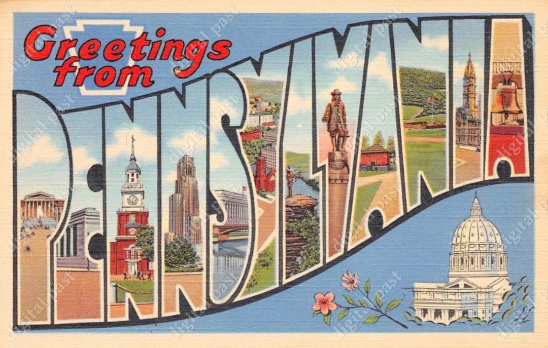 Greetings From Pennsylvania Vintage Postcard - INSTANT DOWNLOAD ...