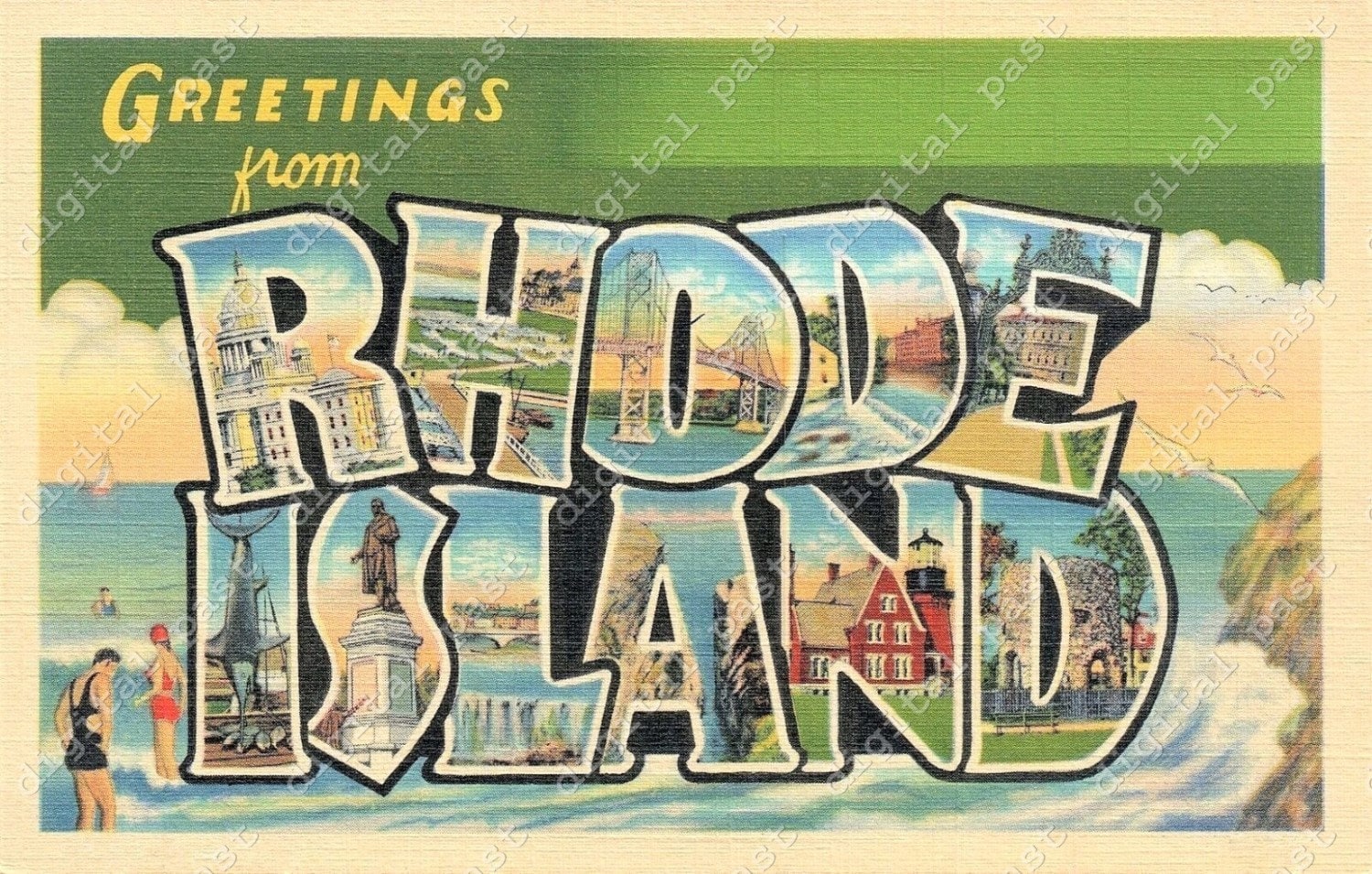 Greetings from RHODE ISLAND postcard image instant digital | Etsy