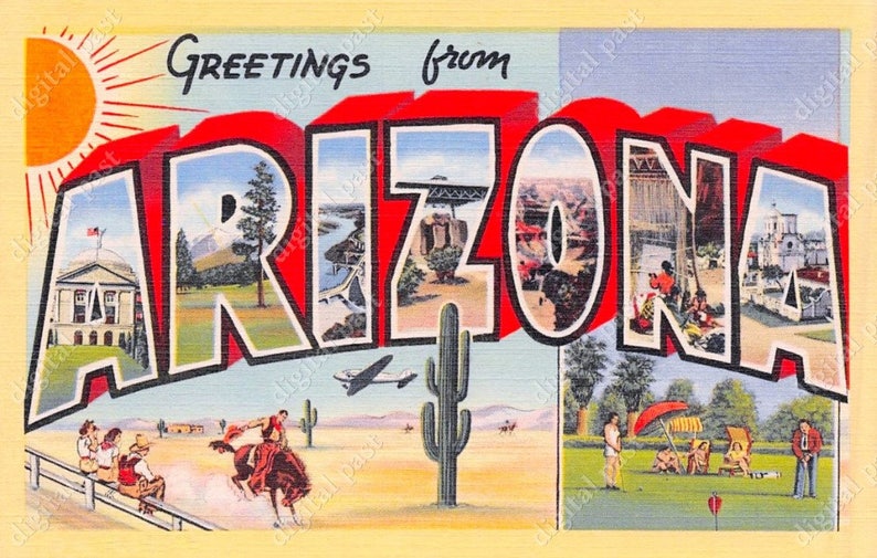 ARIZONA Big Letters Vintage Postcard INSTANT DOWNLOAD - Etsy