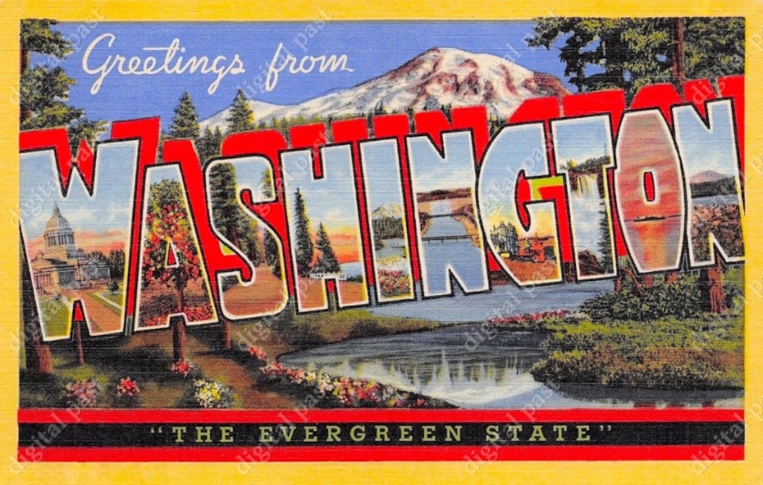 WASHINGTON Big Letters Vintage Postcard - INSTANT DOWNLOAD - Retro ...