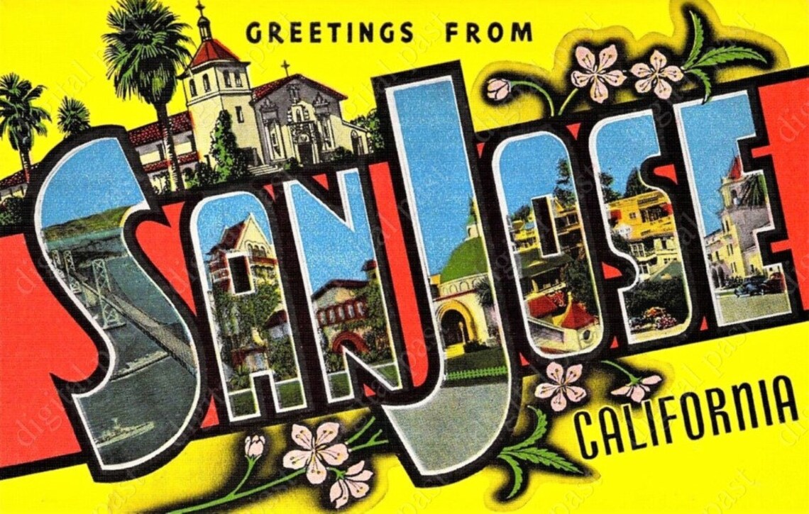 Greetings From San Jose California Postcard Clip Art - INSTANT DOWNLOAD ...