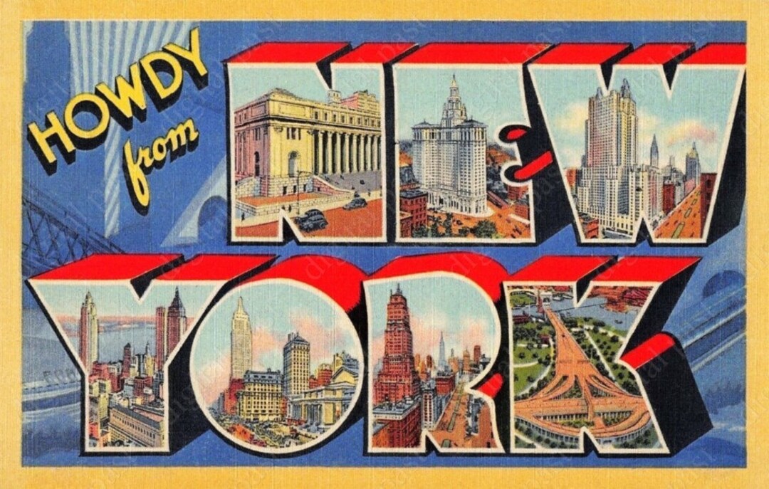 Howdy From New York Printable Postcard ~ DIGITAL DOWNLOAD ~ Vintage New ...