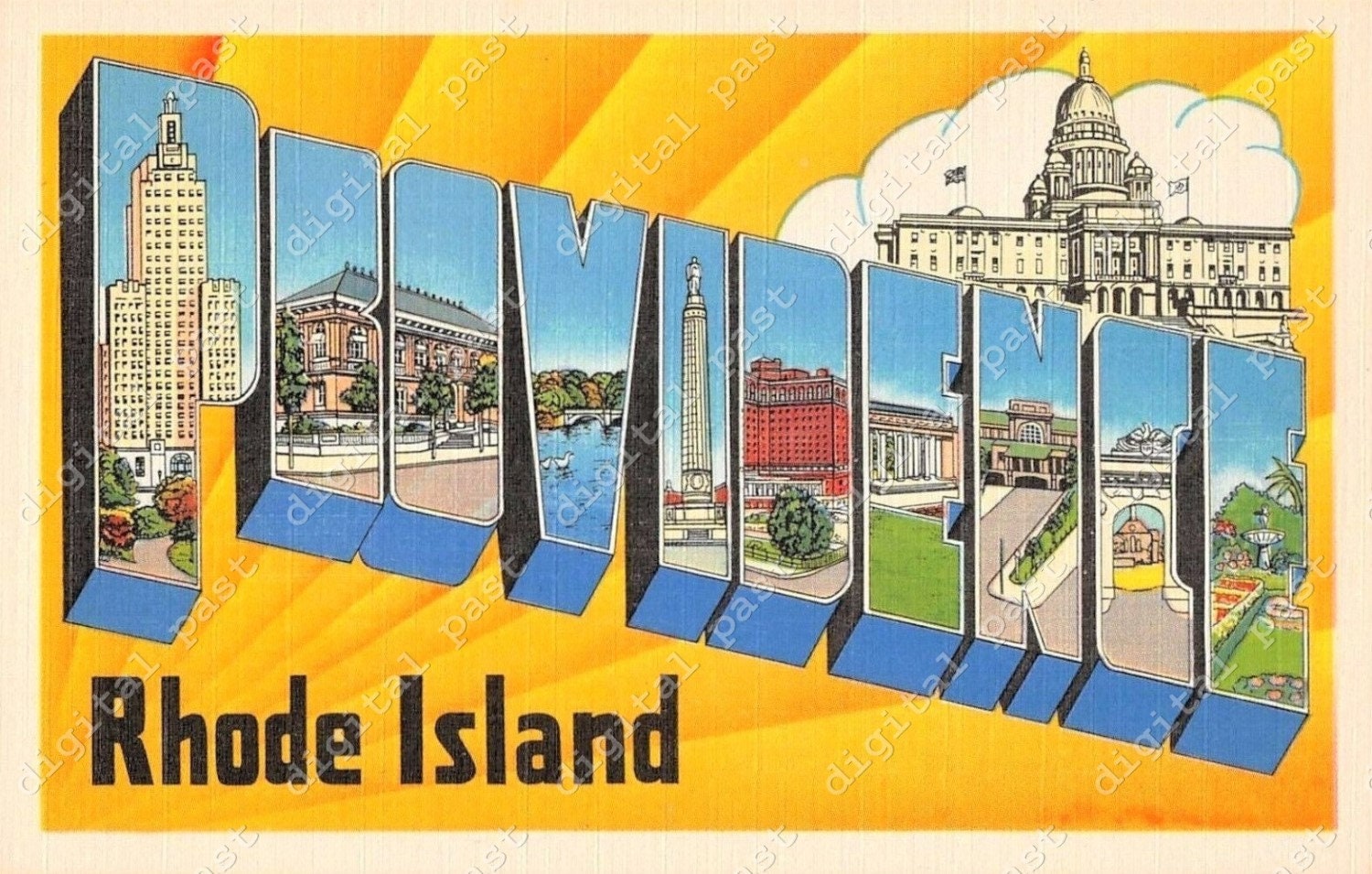 Greetings From Providence Rhode Island Postcard Image ~ DIGITAL ...