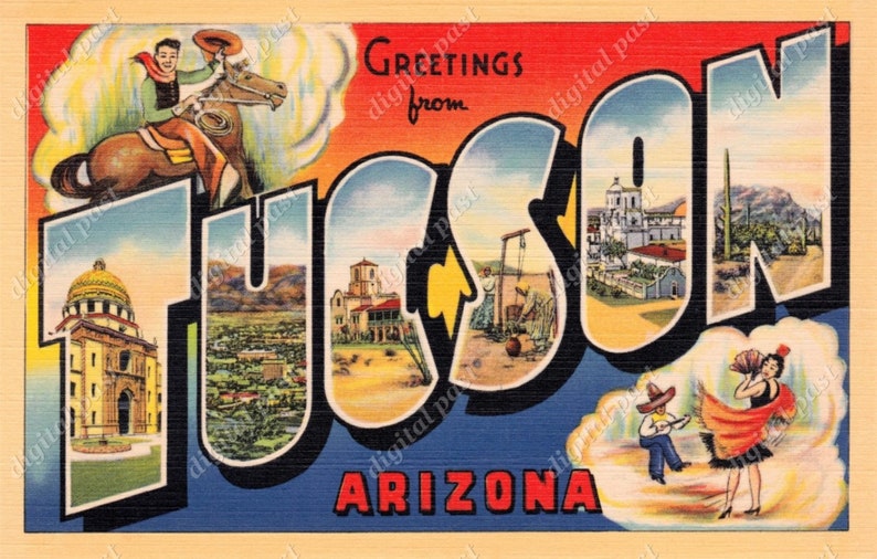 Greetings From Tucson Arizona - Vintage Postcard Clipart - INSTANT ...