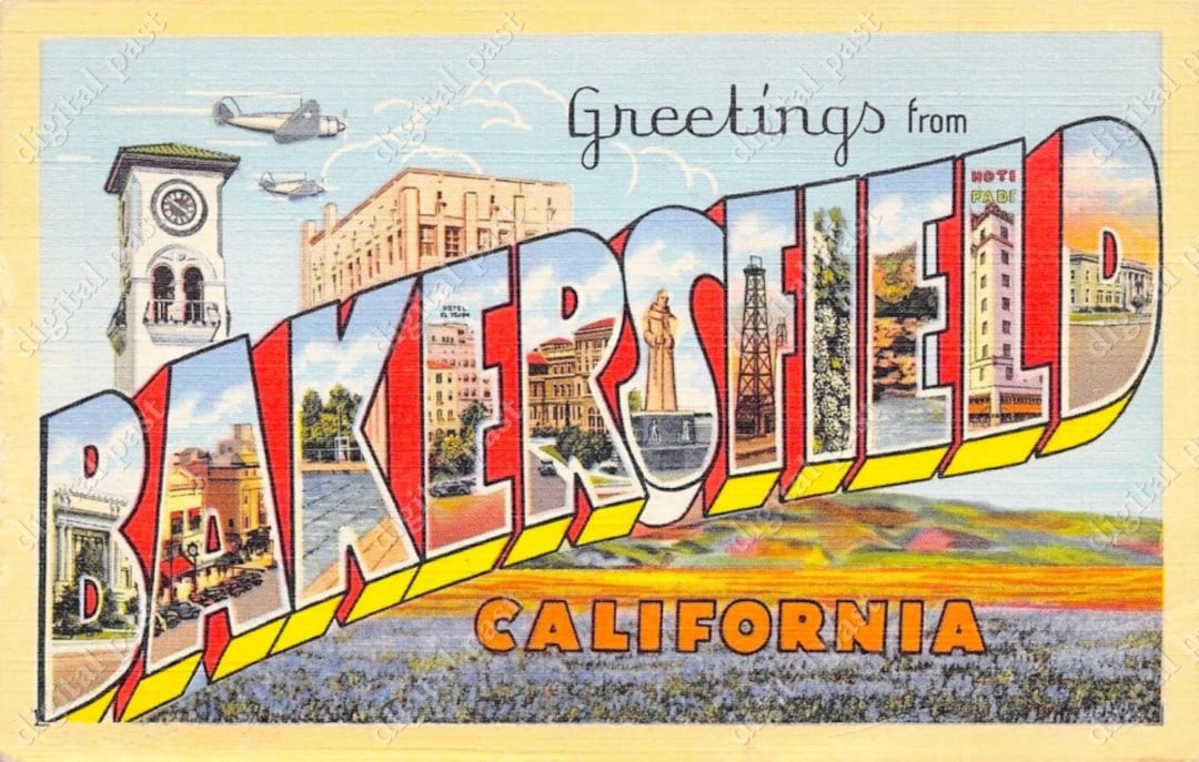 Greetings From Bakersfield California - Vintage Postcard Clipart Image ...