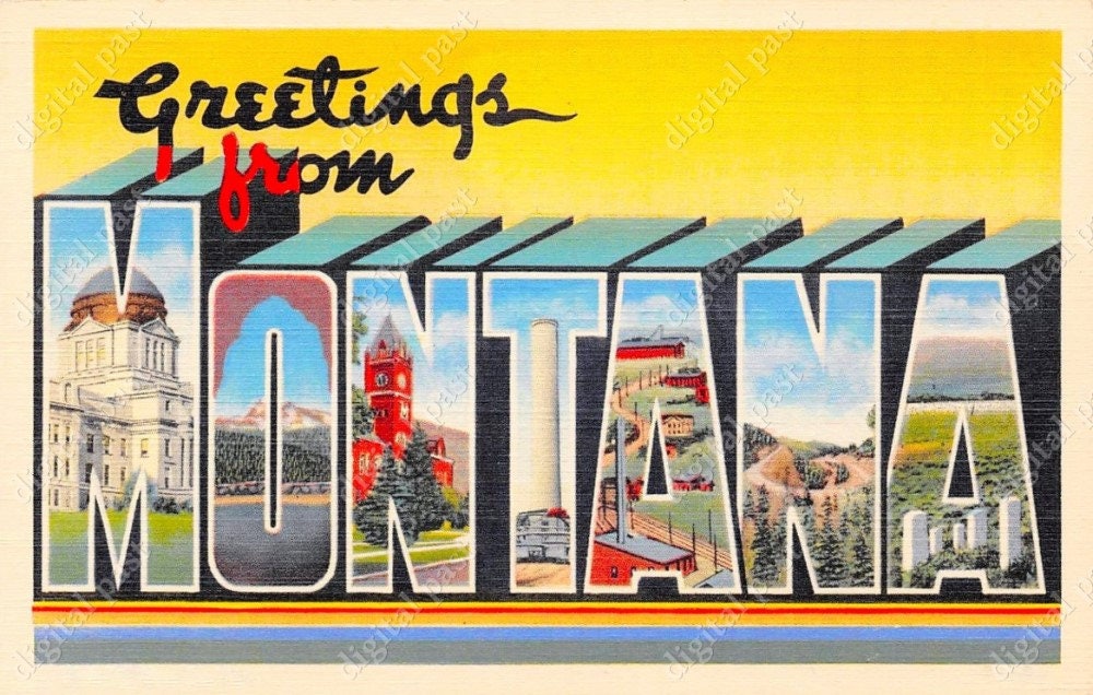 MONTANA Big Letters Vintage Postcard - INSTANT DOWNLOAD - Retro ...