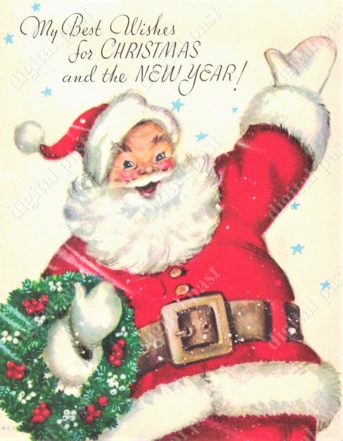 Retro Christmas Card Clipart - Instant Digital Download - Vintage ...