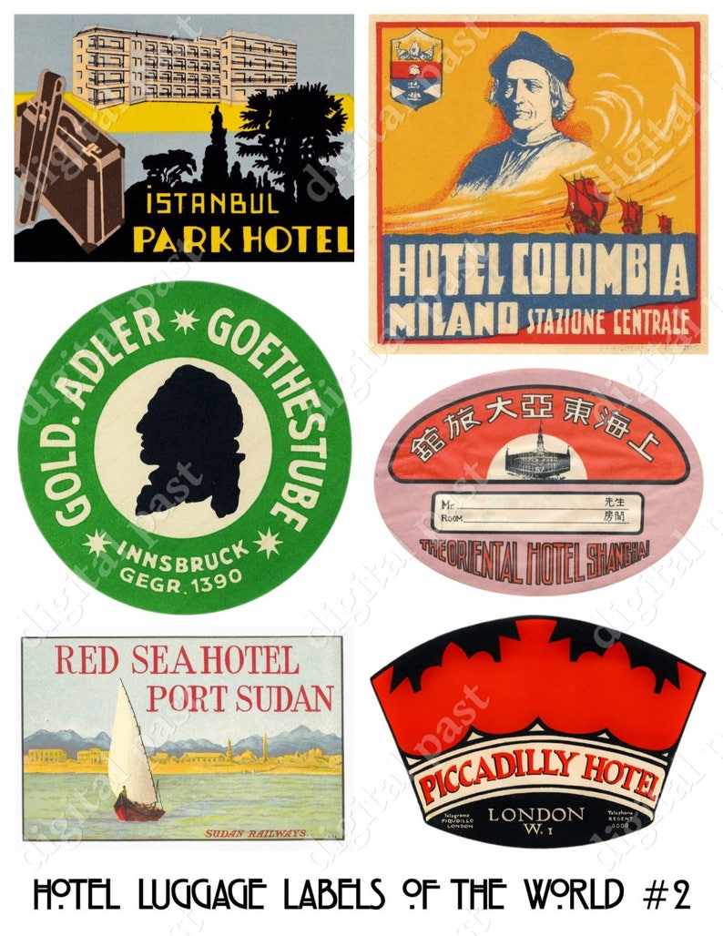 HOTEL LUGGAGE LABELS of the World #2 - Printable Collage Sheet Download ...