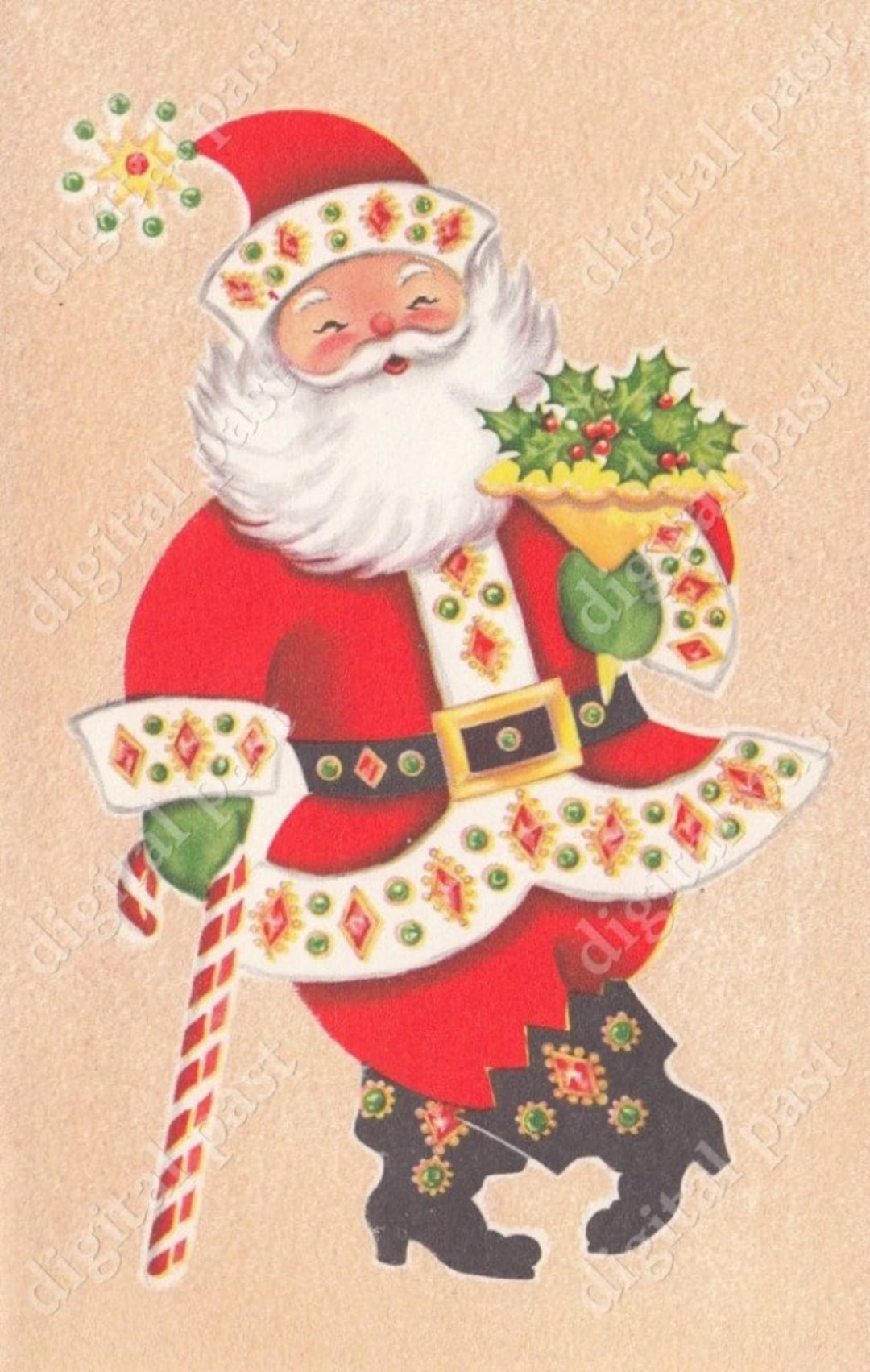 Retro Christmas Card Clipart Instant Digital Download Vintage ...