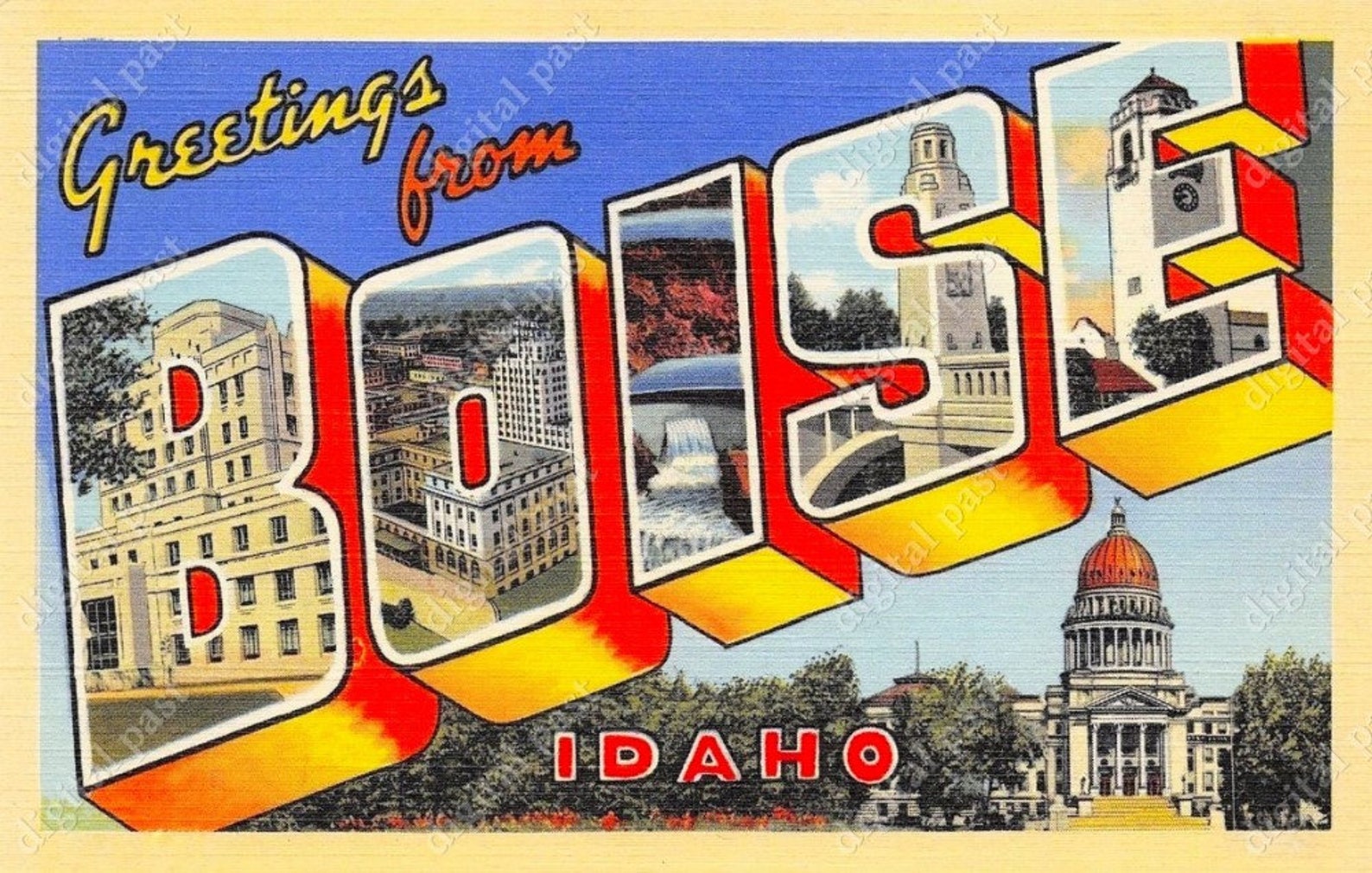BOISE Idaho Big Letter Vintage Postcard Image - INSTANT DOWNLOAD ...