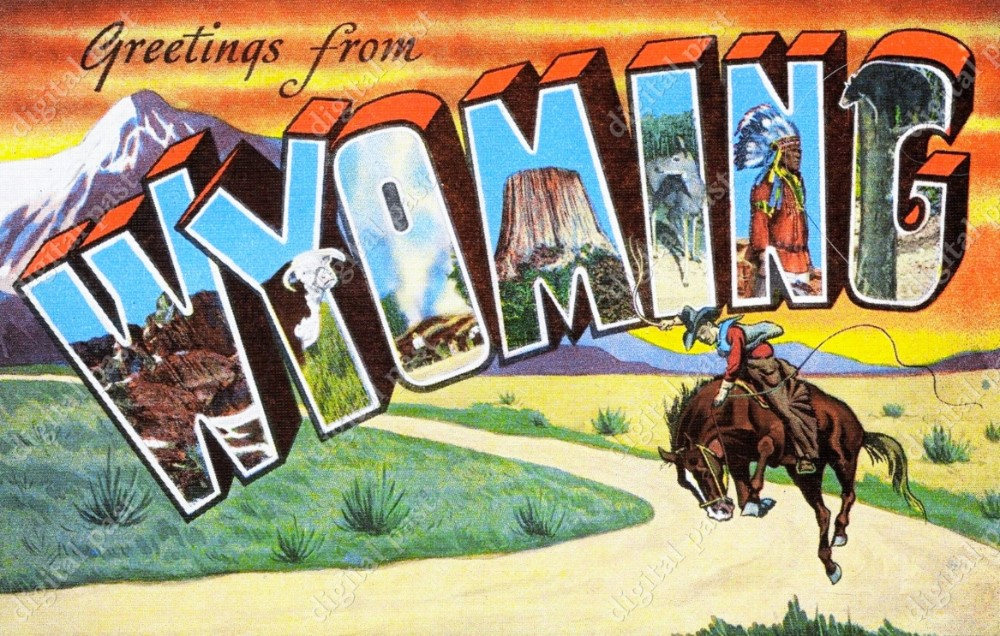 WYOMING Big Letters Vintage Postcard - INSTANT DOWNLOAD - Retro ...
