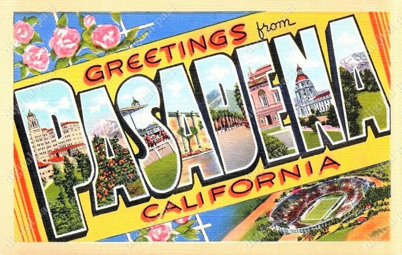 Greetings From Pasadena California Vintage Postcard Clipart Image ...