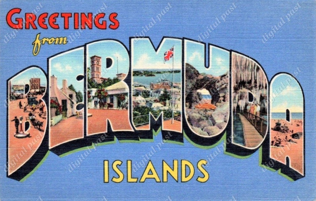 Greetings From Bermuda Islands - Vintage Postcard Clipart Image ...