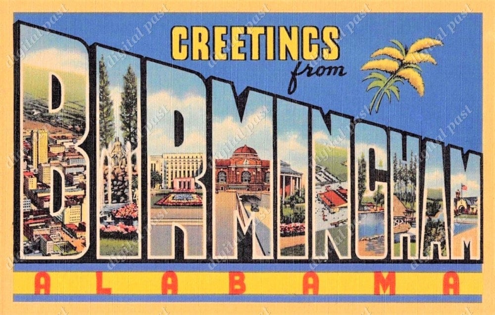 Greetings From BIRMINGHAM Alabama - Vintage Postcard Clipart Image ...