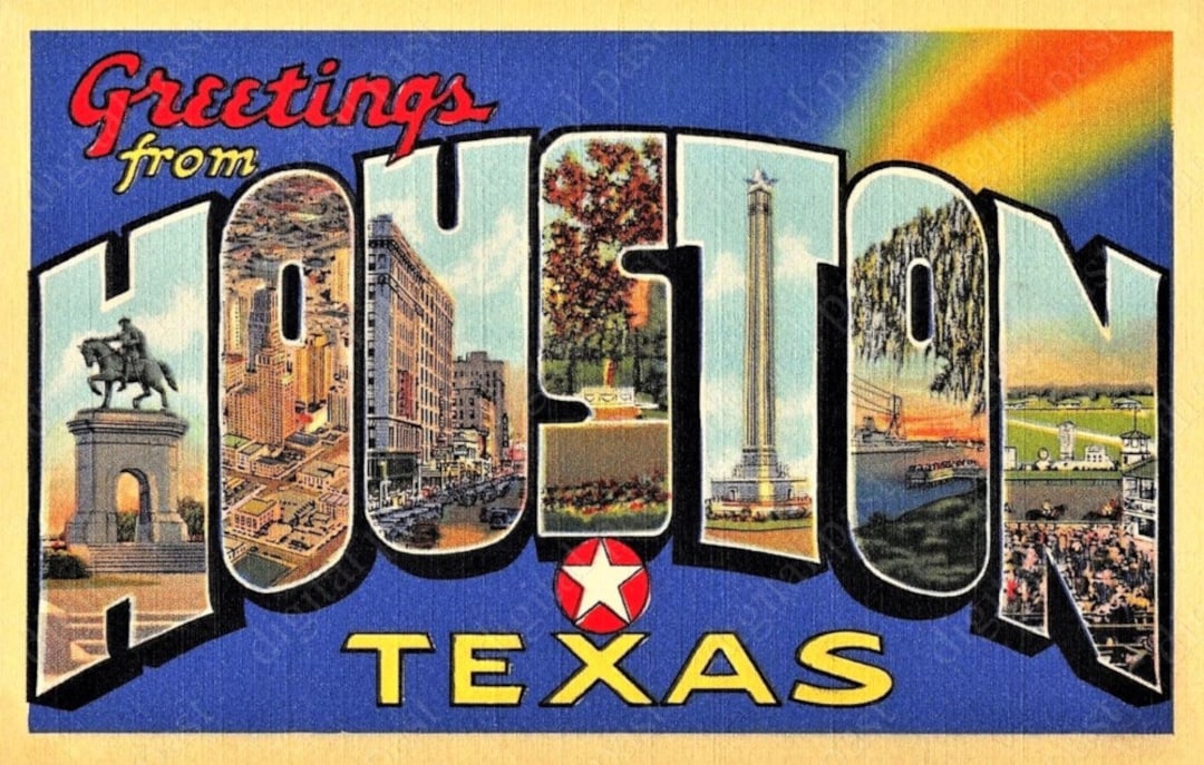 HOUSTON TEXAS GREETINGS Digital Postcard Clipart Image - Instant ...