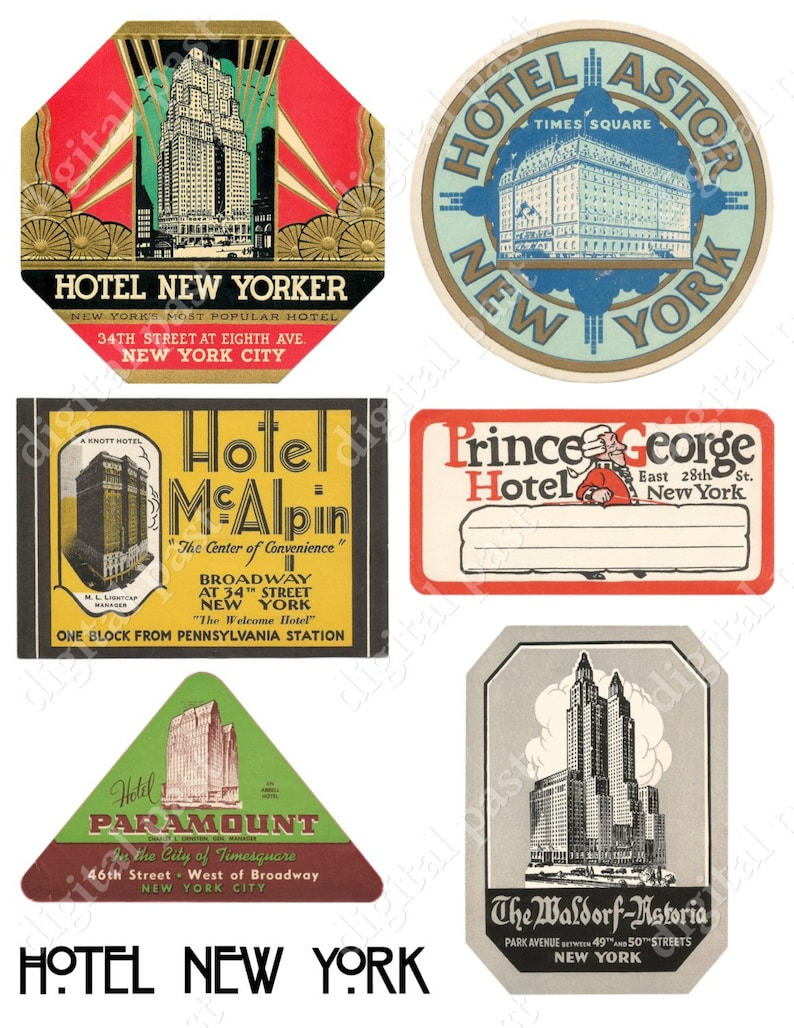 HOTEL NEW YORK - Vintage Luggage Labels of New York City- Printable ...