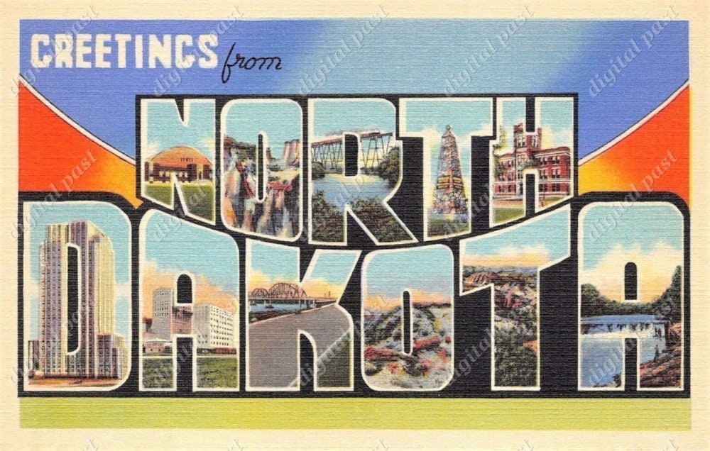 Greetings From North Dakota Vintage Postcard - INSTANT DOWNLOAD ...